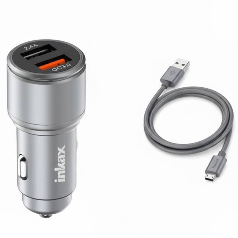 Chargeur Voiture INKAX CA27 Avec Câble Micro 30 Watts - Silver