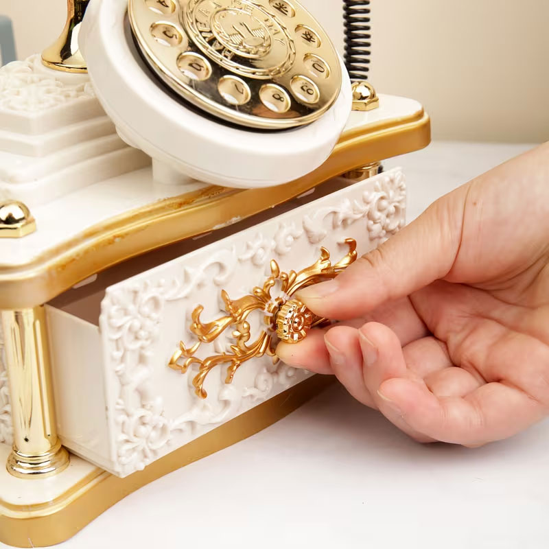 Coffret à Musique Téléphone Rétro - Boîte Rangement Blanc