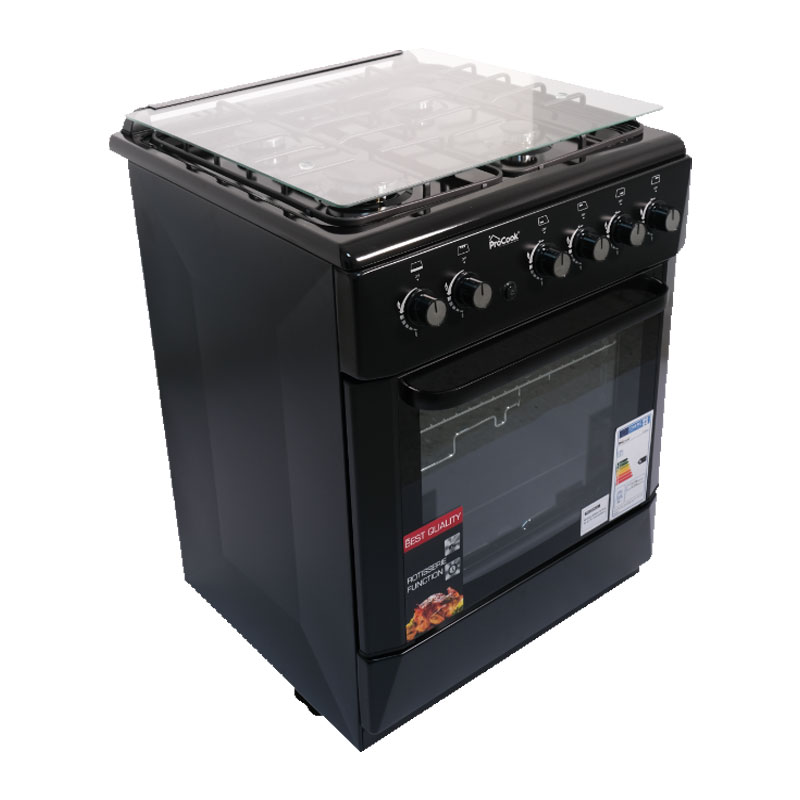 Cuisinière à gaz PROCOOK TG6640NR - 60cm - 4 Foyers - Noir