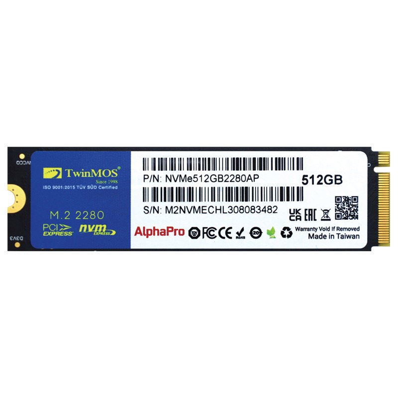 Disque Dur Interne TWINMOS AlphaPro NVME 512Go SSD M.2 PCIE
